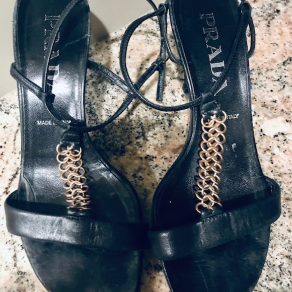 Prada | Shoes | Prada Womens Leather Sandals Gold Chain Shoes | Poshmark
